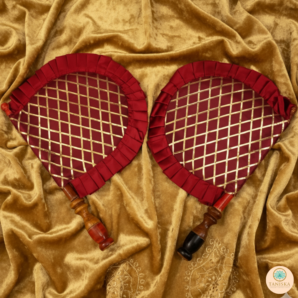 Maroon Cross Stripes Punjabi Pakhi (Hand Fans) - Pack of 2 – TANNISKKA