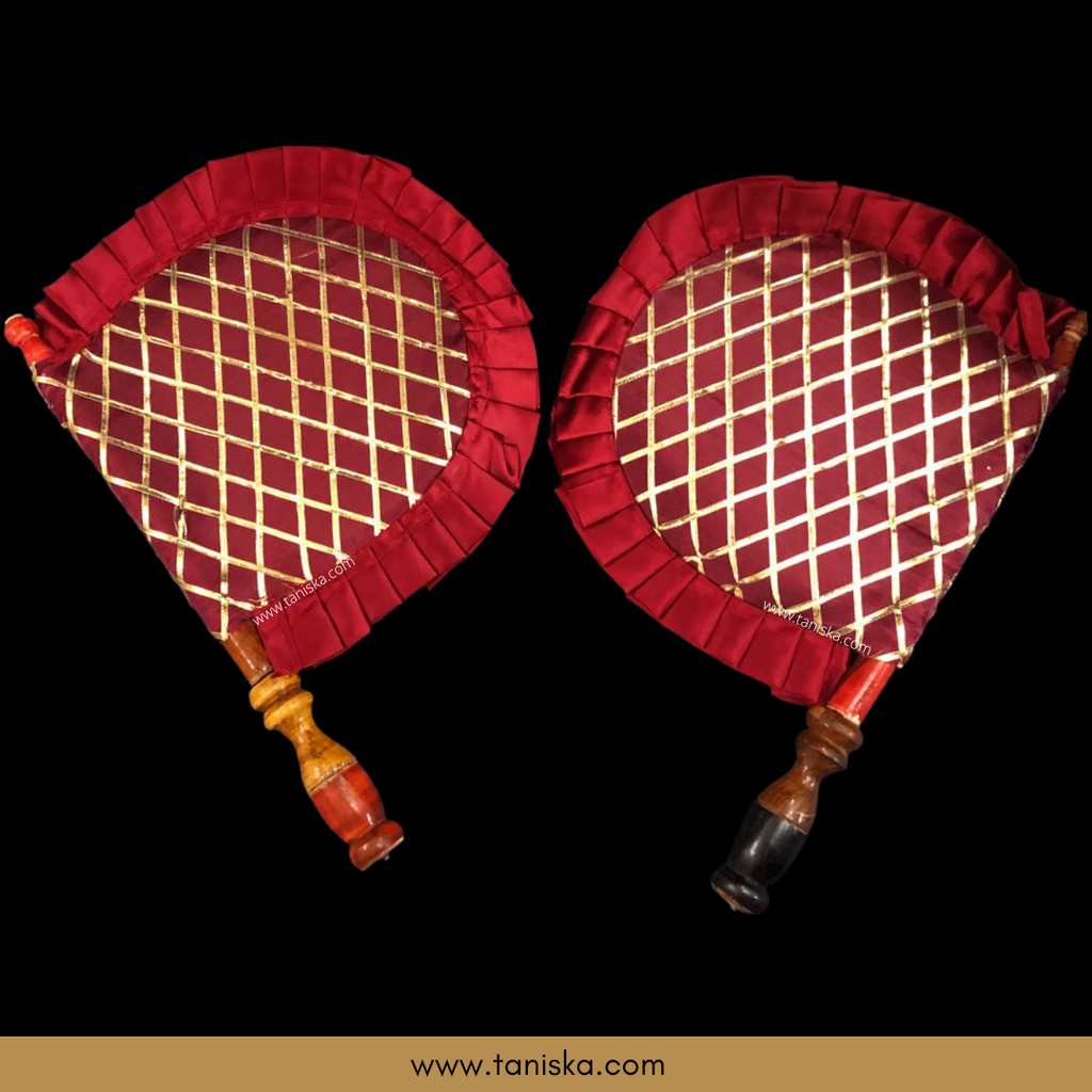 Maroon Cross Stripes Punjabi Pakhi (Hand Fans) - Pack of 2 – TANISKA