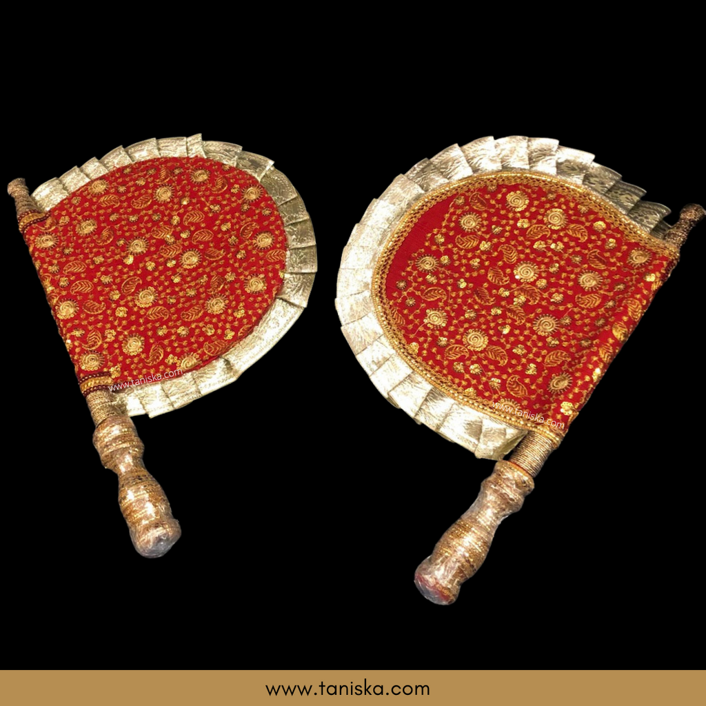 Deep Red Punjabi Pakhi (Hand Fans) - Pack of 2 – TANISKA